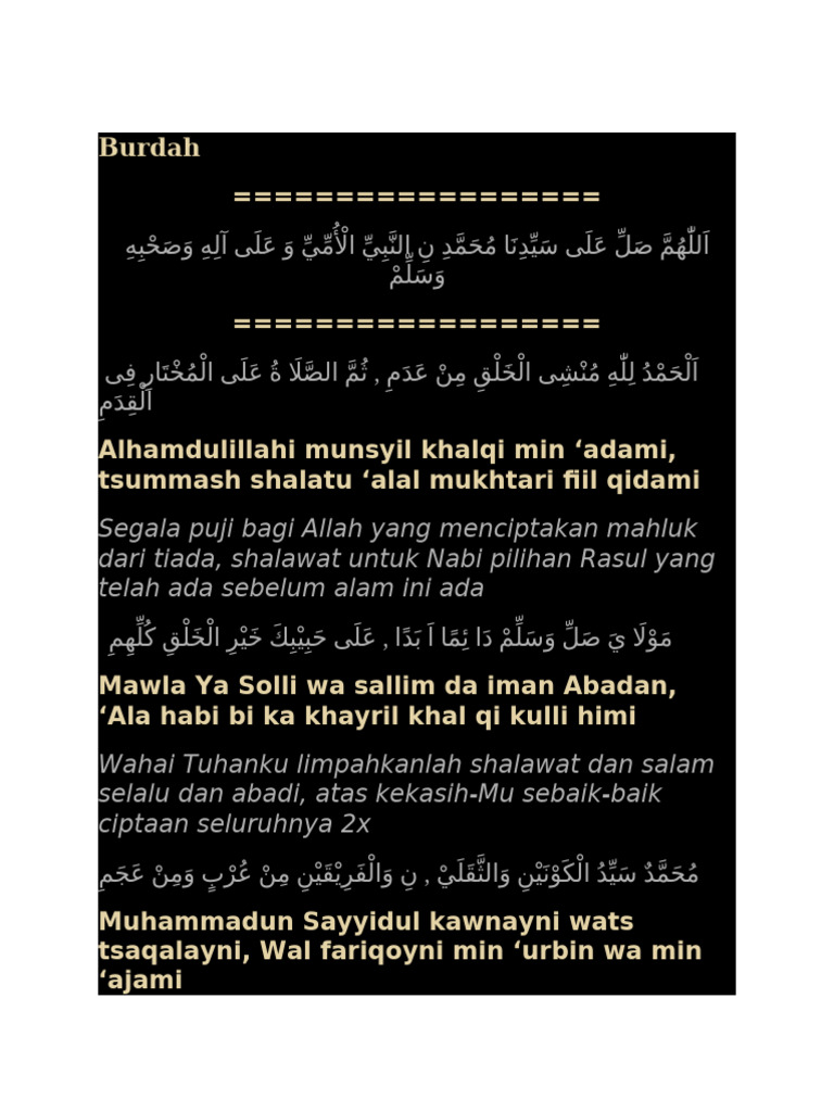 Teks Sholawat Burdah Lengkap | PDF