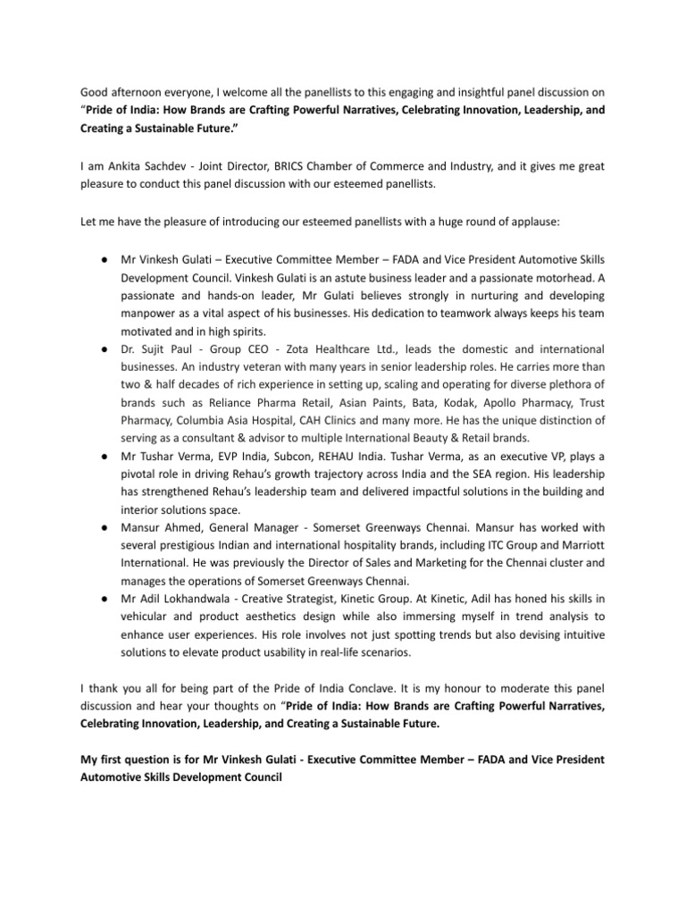 Panel Discussion Script For Ms Ankita Sachedv Pride of Conclave 2025 ...