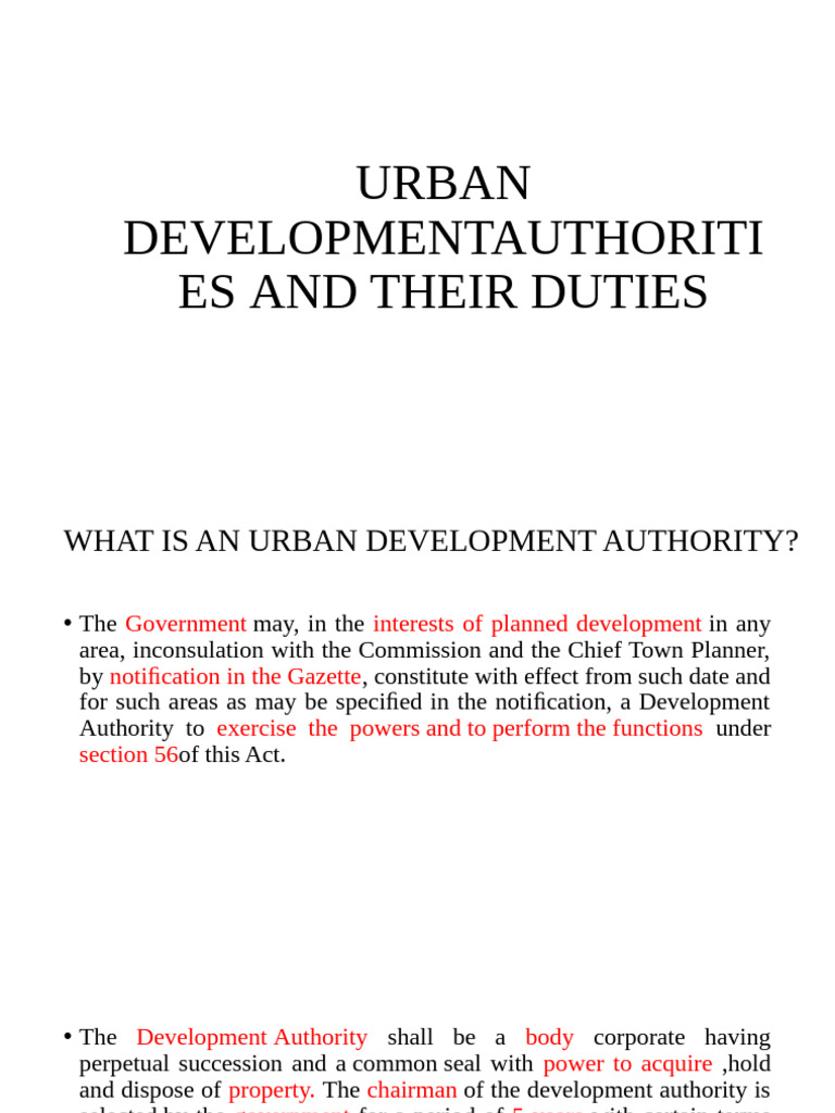 Urban Development Authorities Explained | PDF | Committee | Government
