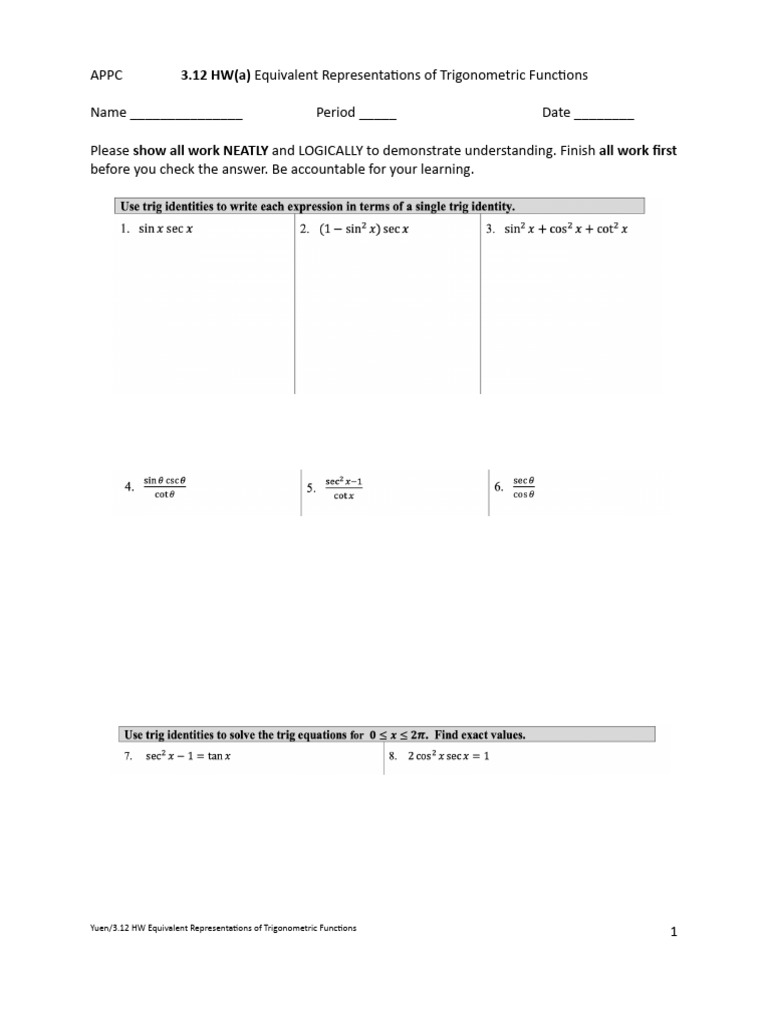 3 12+HW (A) +Equivalent+Representations+of+Trigonometric+Functions | PDF