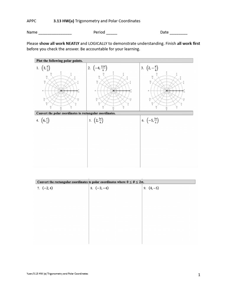 3 13+HW (A) +Trigonometry+and+Polar+Coordinates | PDF
