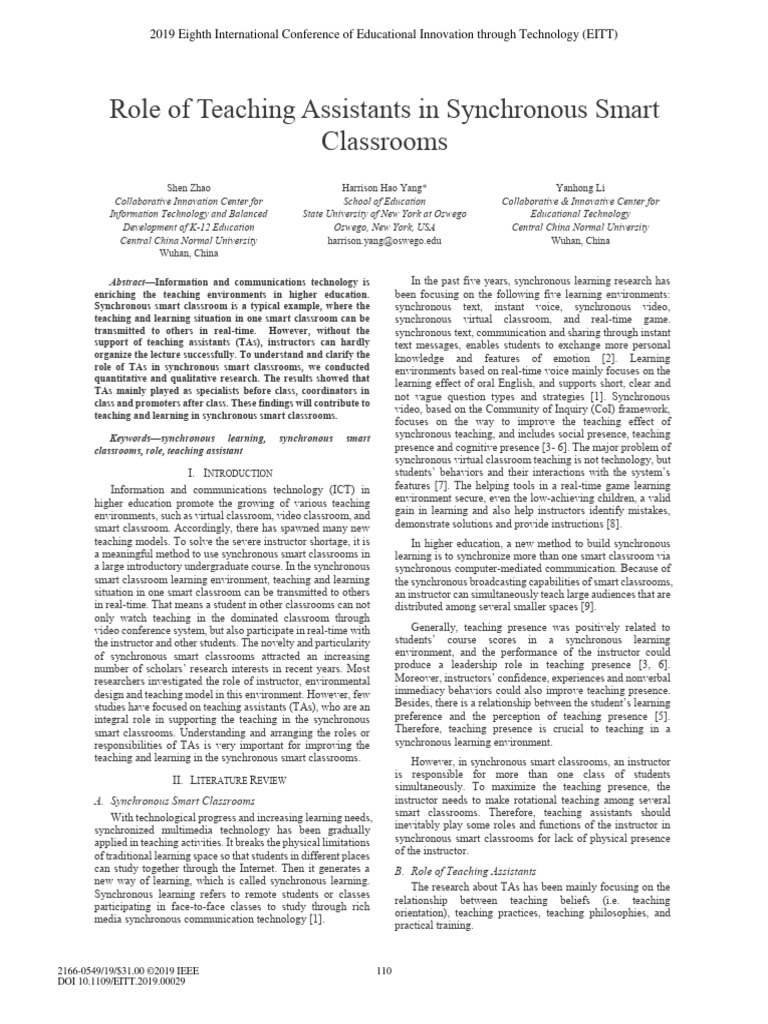 Role of Teaching Assistants in Synchronous Smart Classrooms | PDF ...