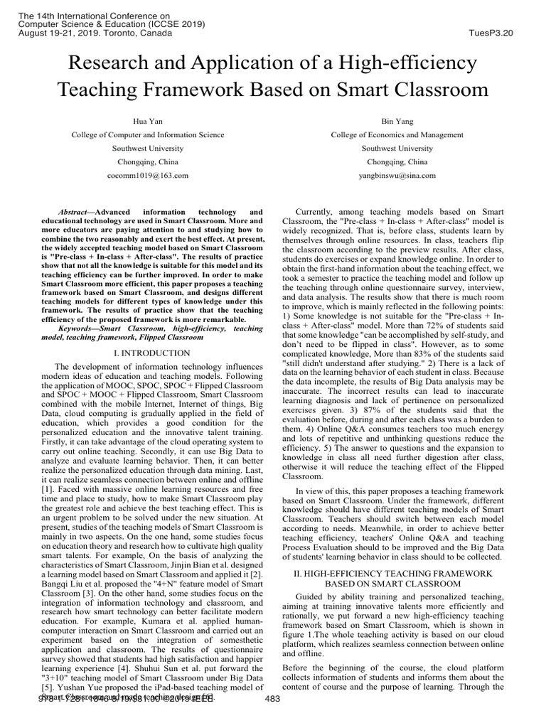 Research and Application of A High-Efficiency Teaching Framework Based On Smart Classroom | PDF ...