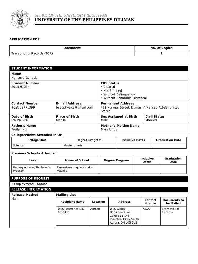 Application For TOR - Certificates - Documents - NG, Love Genesis | PDF ...