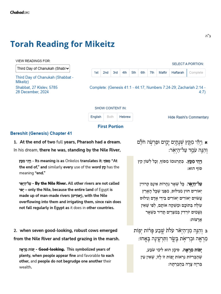 Mikeitz Torah Reading - Parshah | PDF