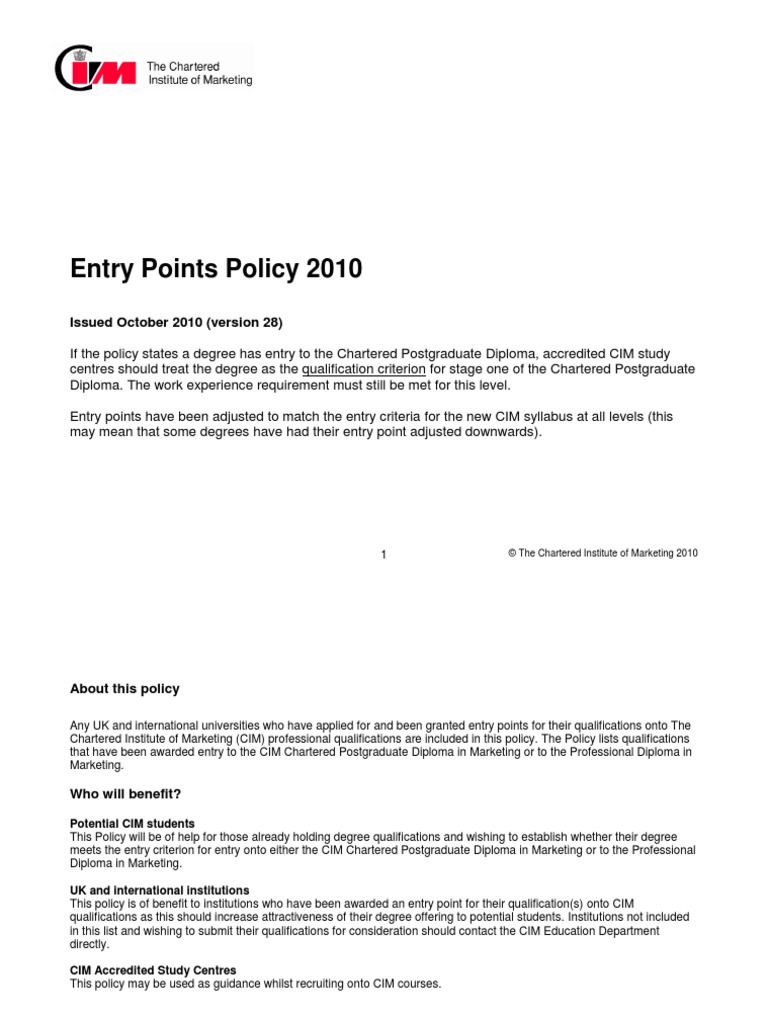 Entry Points Policy 2010: Issued October 2010 (Version 28) | PDF ...
