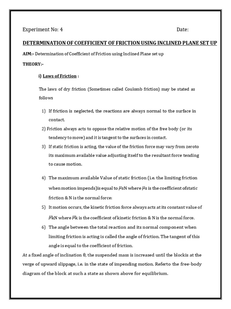 Expt 4 Inclined Plane Friction | PDF | Friction | Force