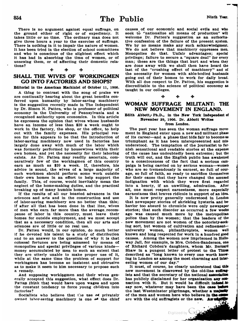 Abbott Edith - Woman Suffrage Militant The New Movement in England 1906 ...