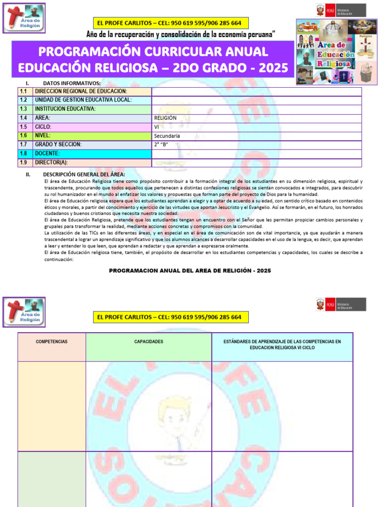 Programacion Anual - Religión - 2do Grado - 2025 | PDF | Fe | Dios