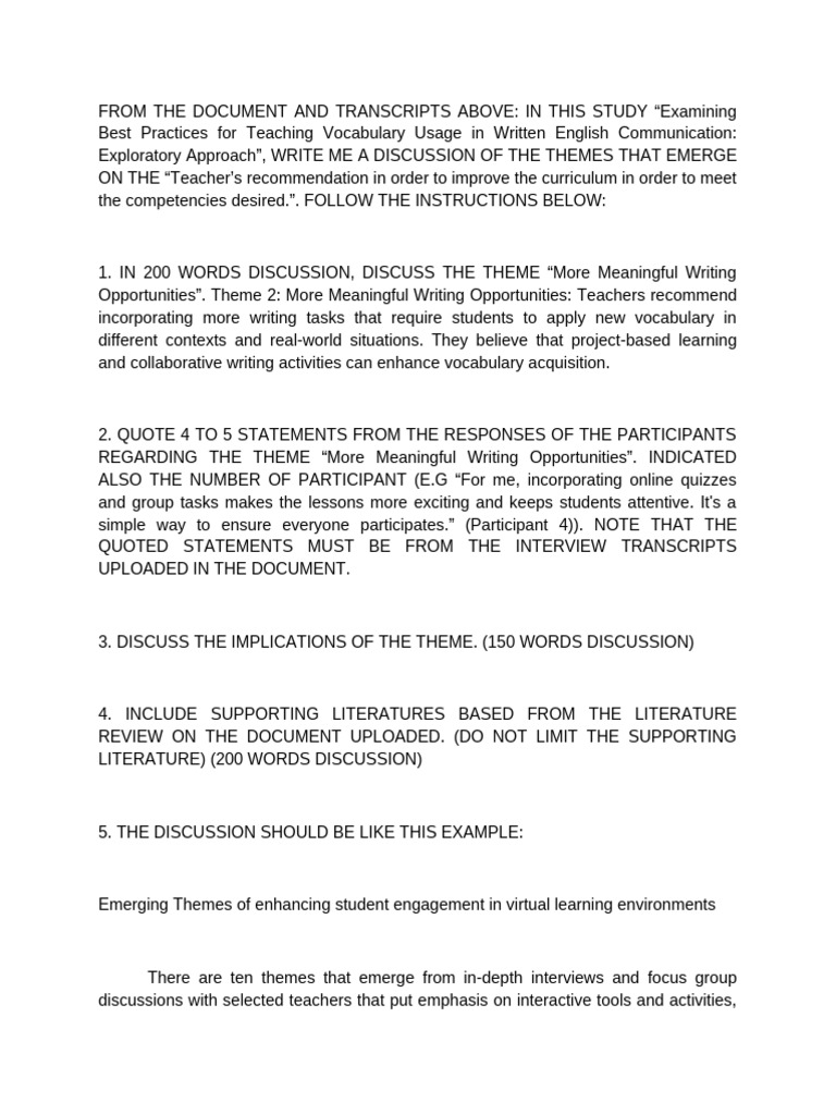 Prompt - From The Document and Transcripts Above | PDF | Teachers ...