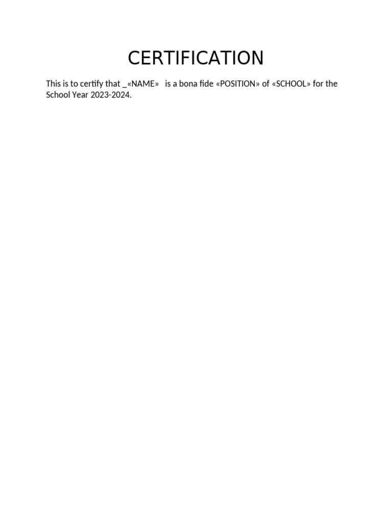 Sample Certification Pdf