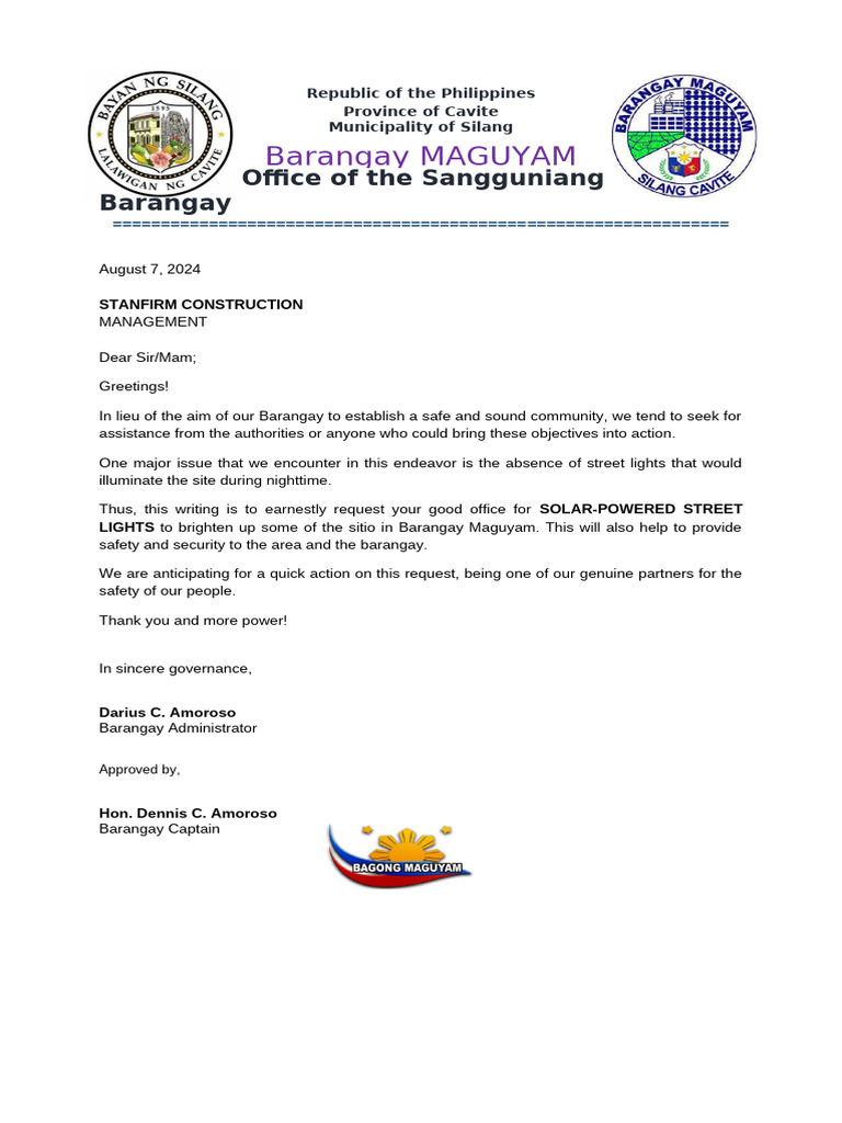 Letter Request Solar Lights | PDF