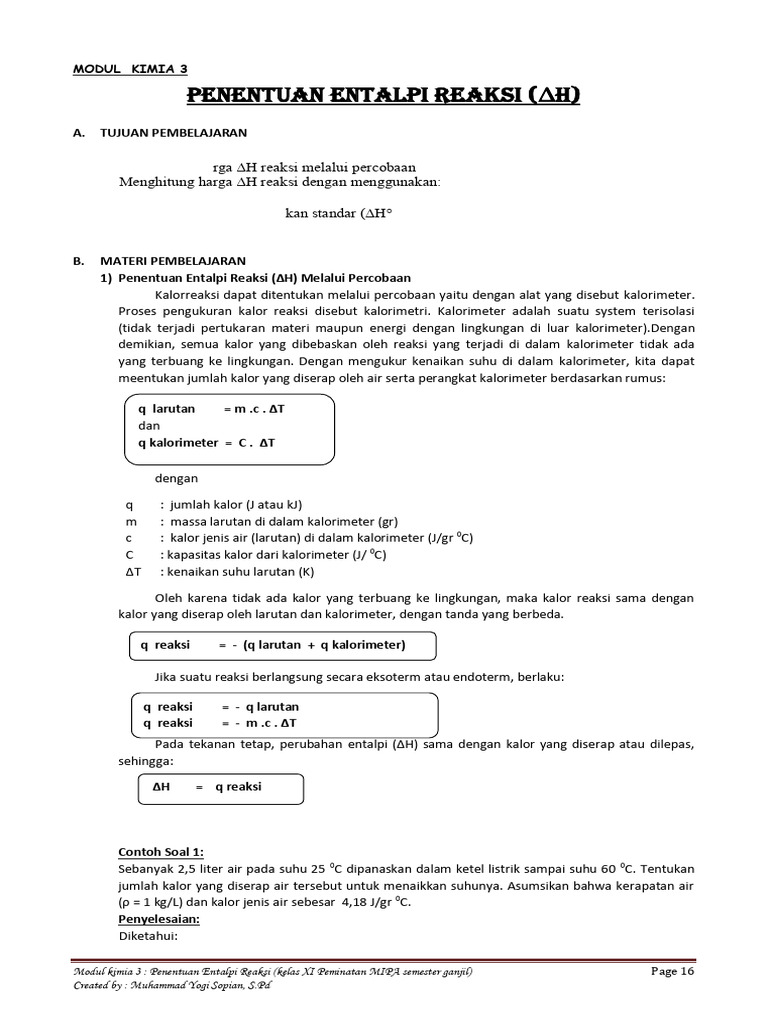 Penentuan Entalpi Reaksi dalam Kimia | PDF