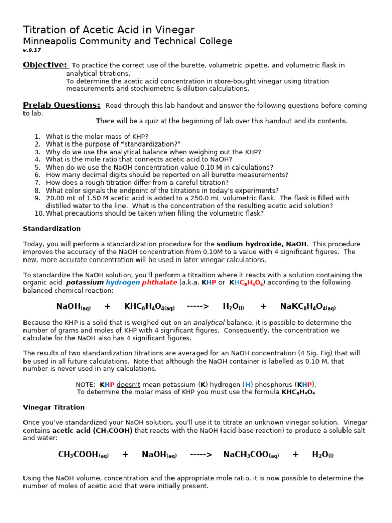 Acetic - Acid - Titration V 9.17 | PDF | Titration | Chemistry