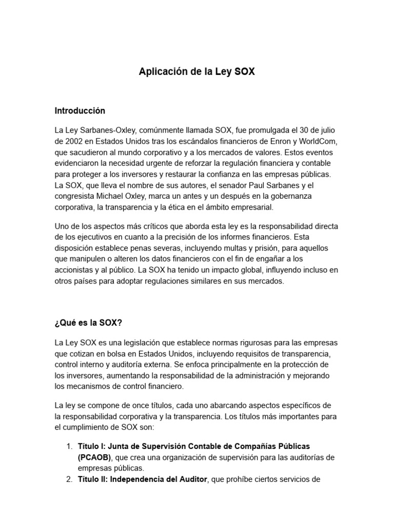 Aplicación de La Ley SOX | PDF | Tasa interna de retorno | Auditoría
