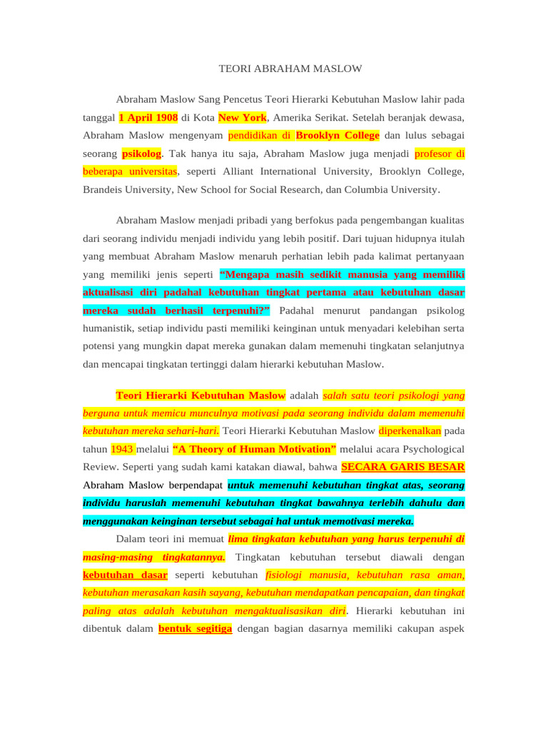 Teori Hierarki Kebutuhan Maslow | PDF