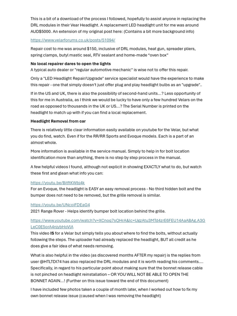 Range Rover Velar Headlight Removal & Module Repair | PDF | Headlamp ...