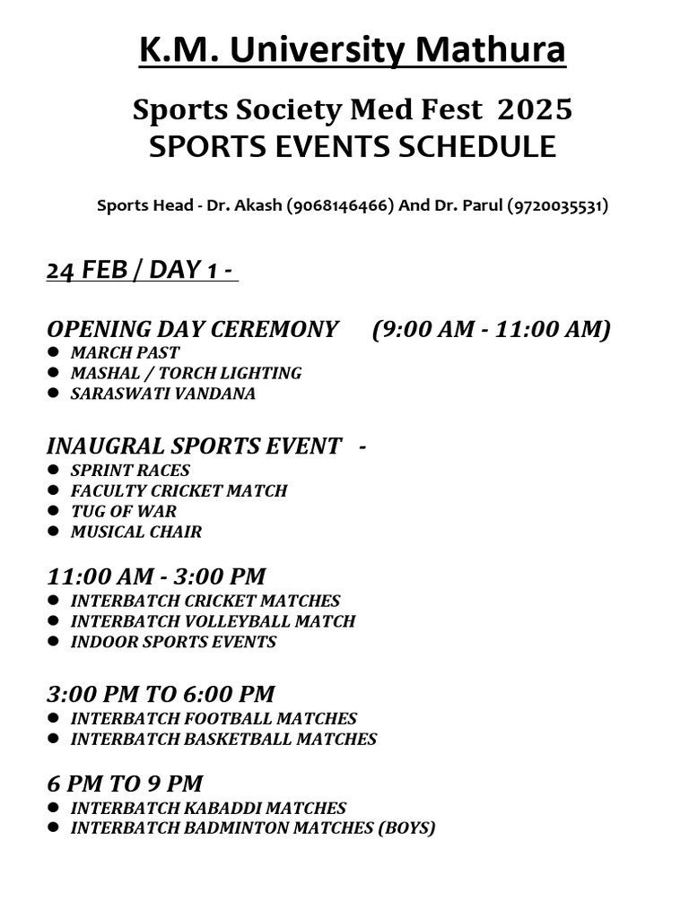 Sports Event Schedule | PDF