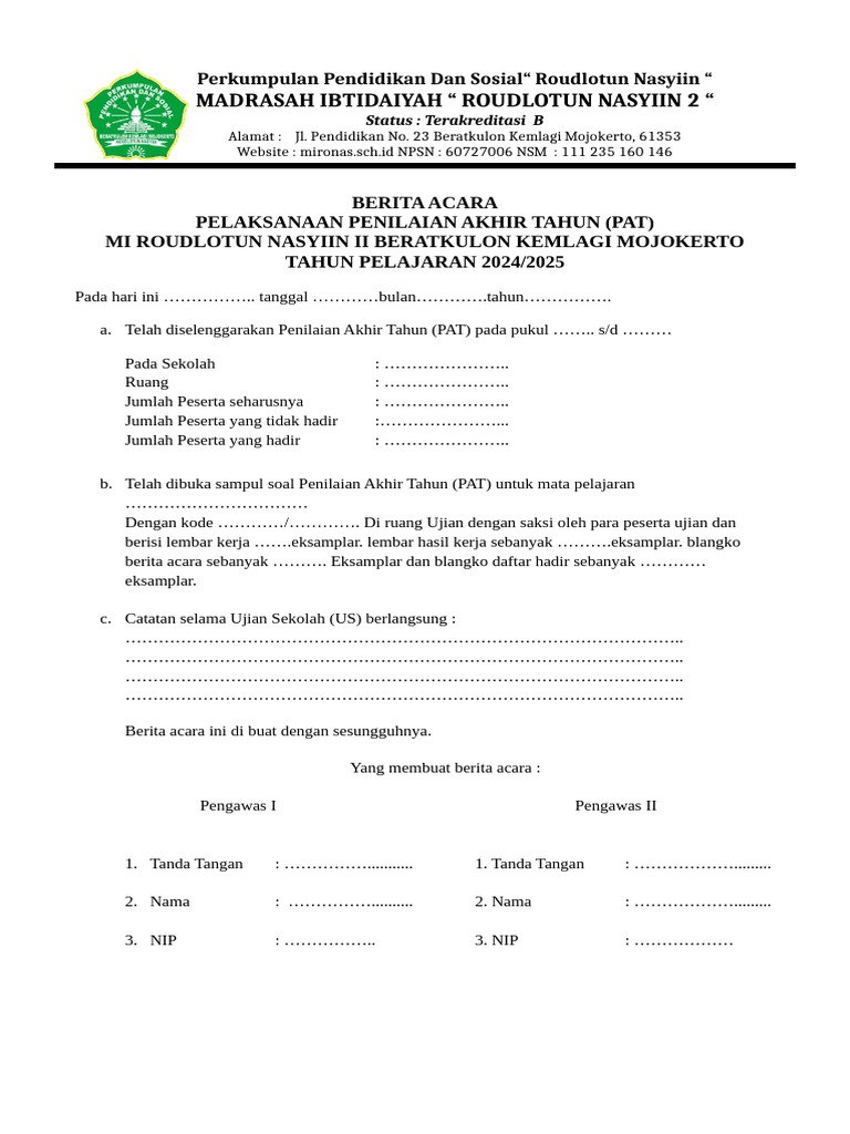 Berita Acara Pelaksanaan Pat | PDF