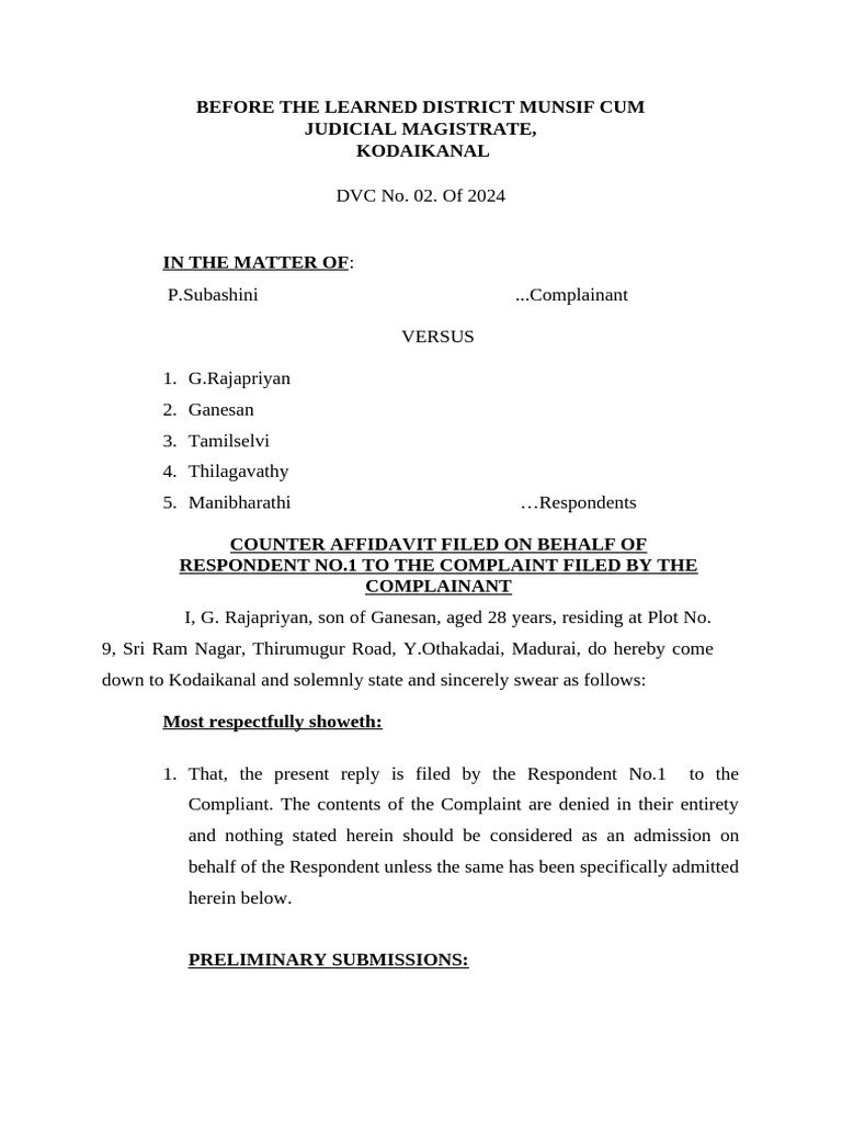 Rajpriyan and Subashini DVC 2 of 2024 Counter of R1 | PDF | Domestic ...