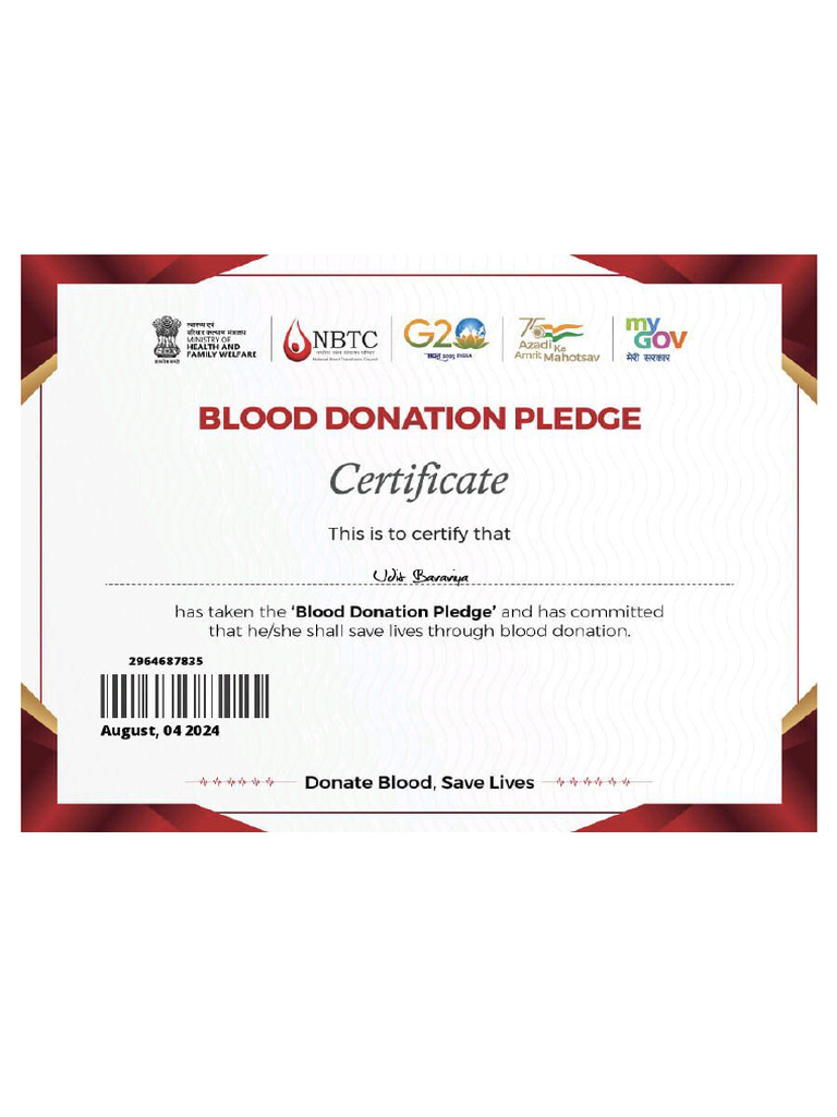 Blood Donation Pledge | PDF