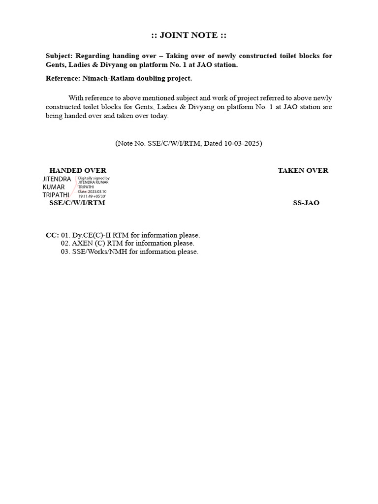 10-03-2025 (Jao Hand Over) Joint Note | PDF