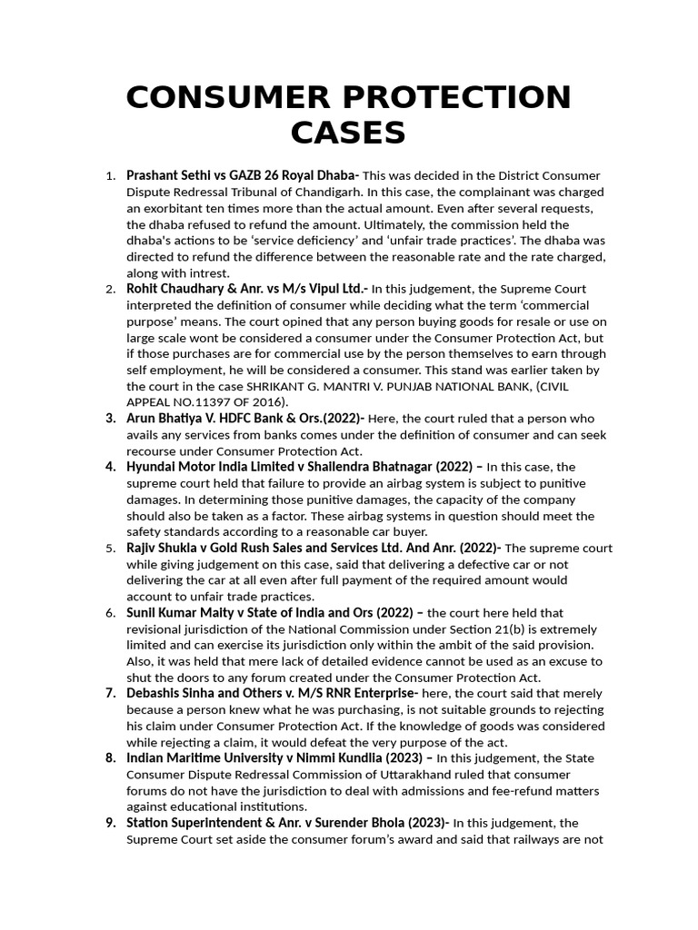 Consumer Protection Cases | PDF | Consumer Protection | Justice