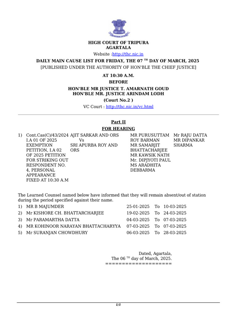 Display Causelist 206 | PDF