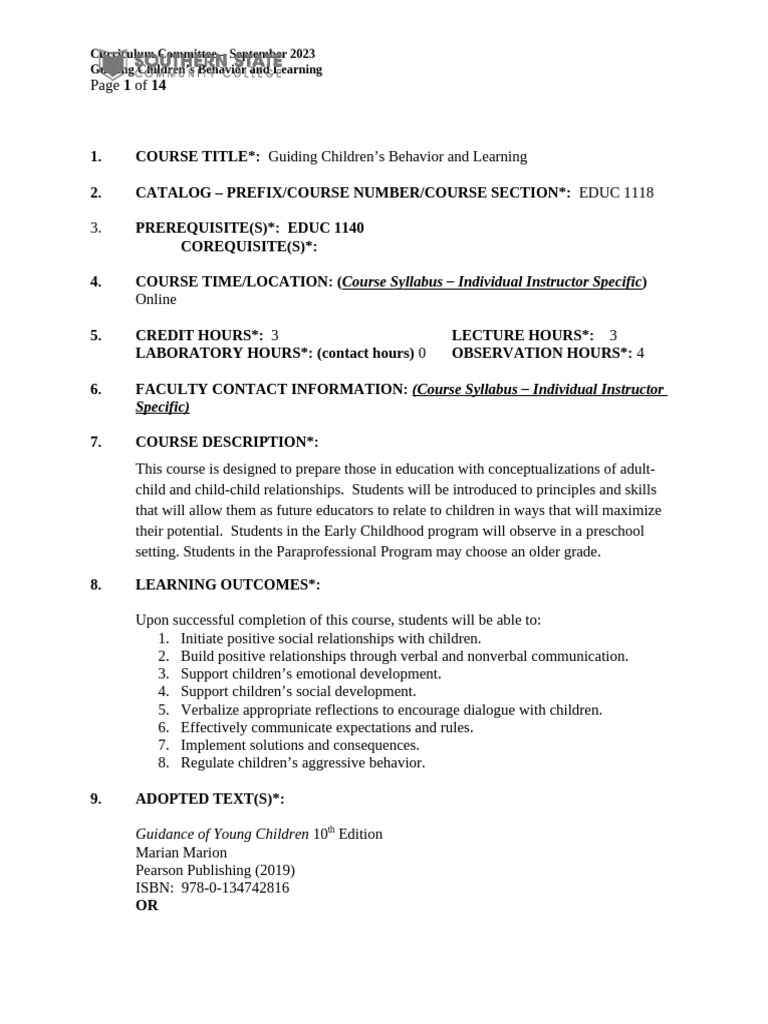 EDUC 1118 - Guiding Children's Behavior and Learning | PDF | Learning ...