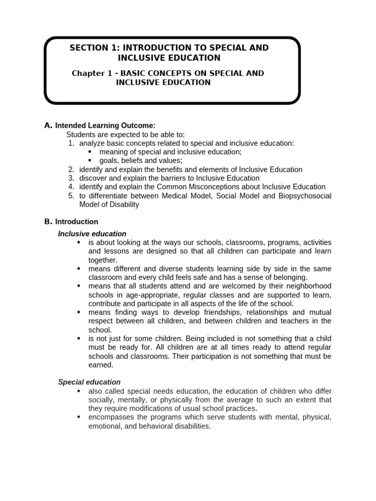 EDUC. 104 SECTION 1 Chapter 1 Basic Concepts On Special and Inclusive ...