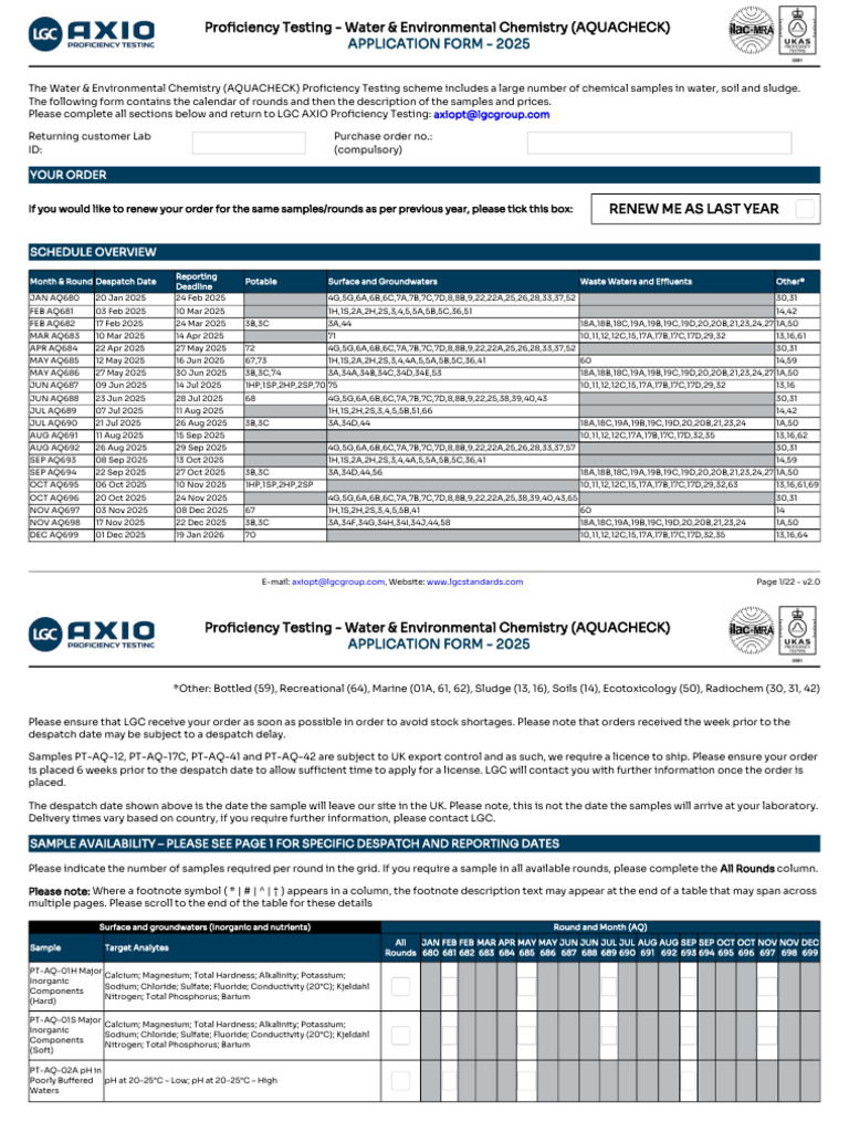 AQUACHECK 2025 Proficiency Testing Form | PDF | Nitrogen | Phosphorus