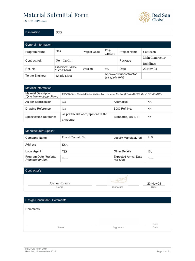 R03C10C01 - Material Submittal For Porcelain and Marble (ROWAD CERAMIC) | PDF | Specification ...