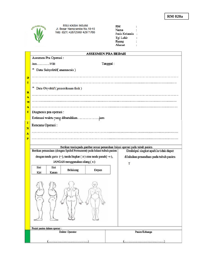 RM 020a Assesmen Pra Bedah | PDF