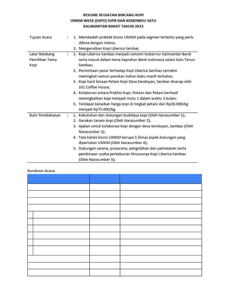 RESUME KEGIATAN BINCANG KOPI Ver1-Narasumber | PDF