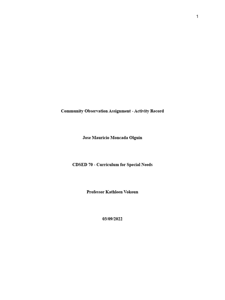 Community Observation Assignment | PDF | Conflict Resolution | Teachers