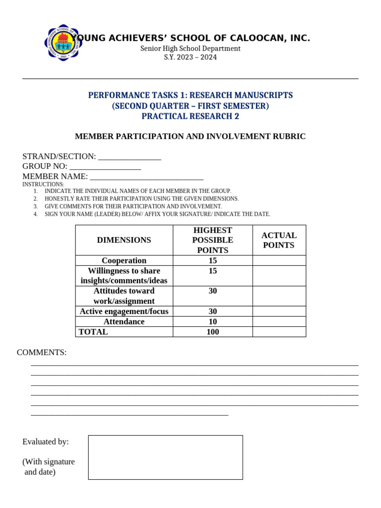 PR2 - Group Member Evaluation | PDF