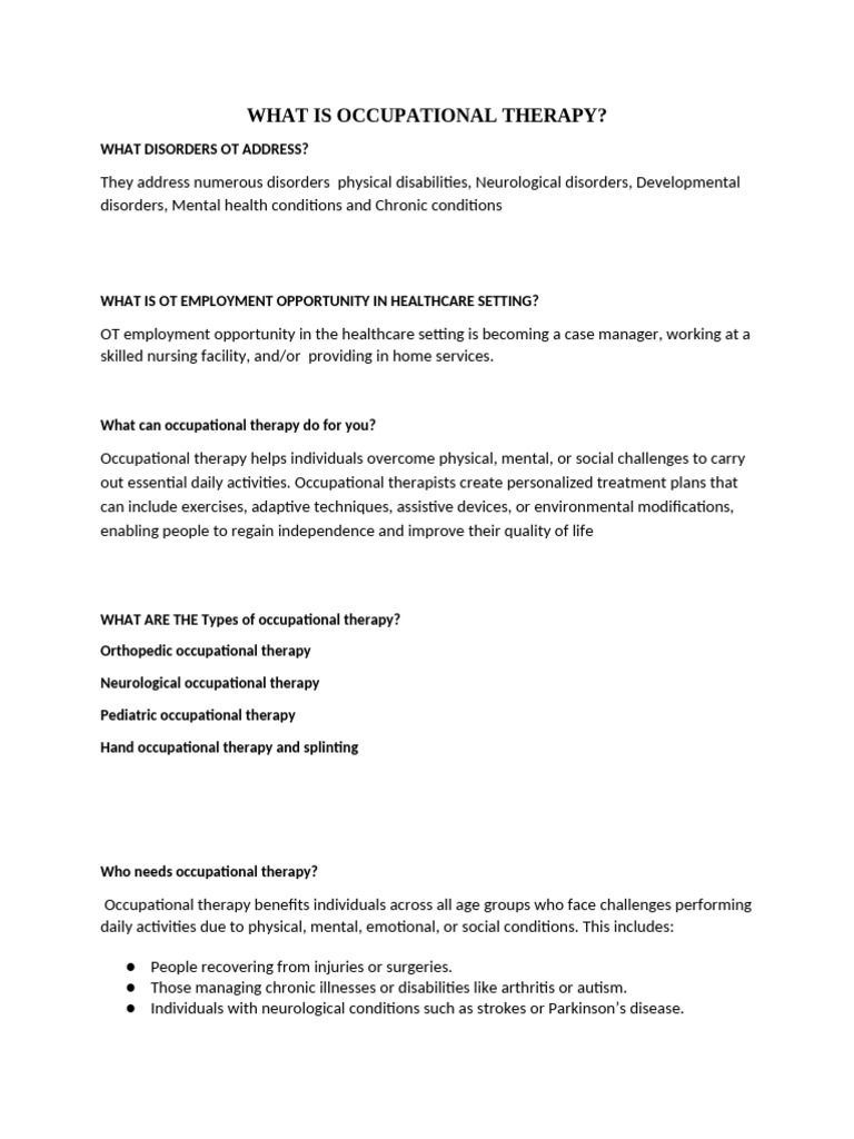 What Is Occupational Therpay | PDF | Occupational Therapy | Health Care