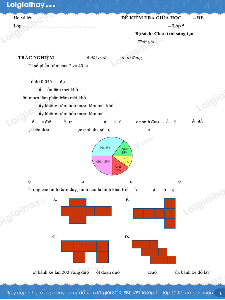 De Kiem Tra Giua Hoc Ki 2 Toan 5 Chan Troi Sang Tao de So 1 1739947564 | PDF
