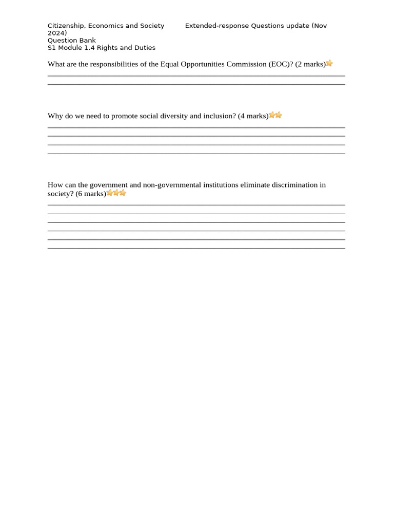 Module 1.4 Extended-Response Questions - New - S 202411 | PDF