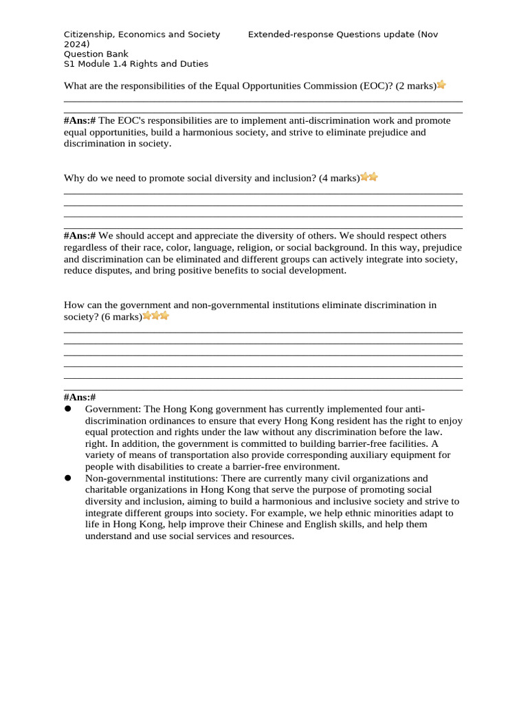 Module 1.4 Extended-Response Questions - New - T 202411 | PDF ...