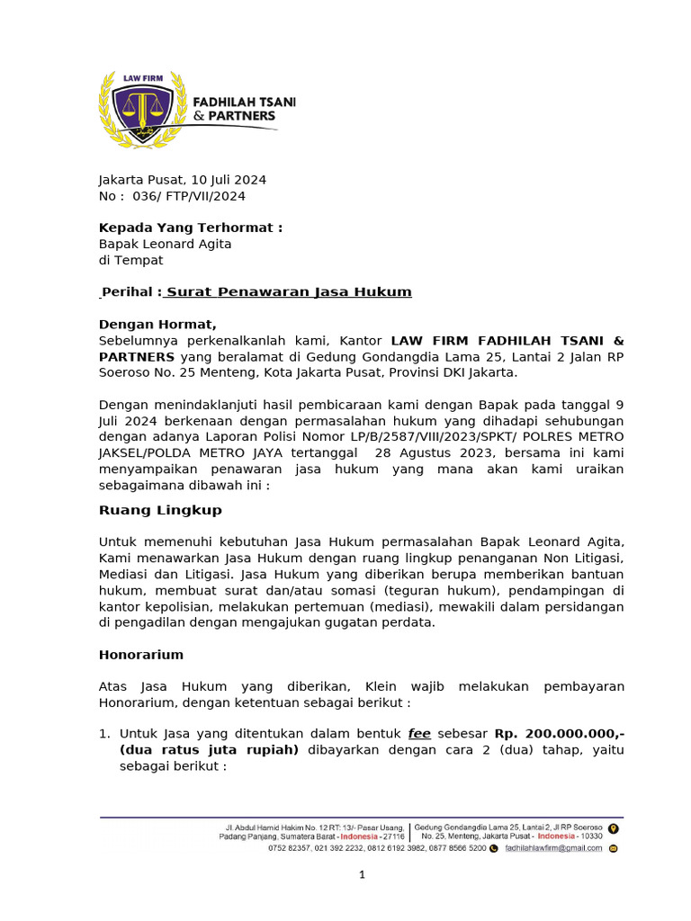 Surat Penawaran Jasa Hukum | PDF