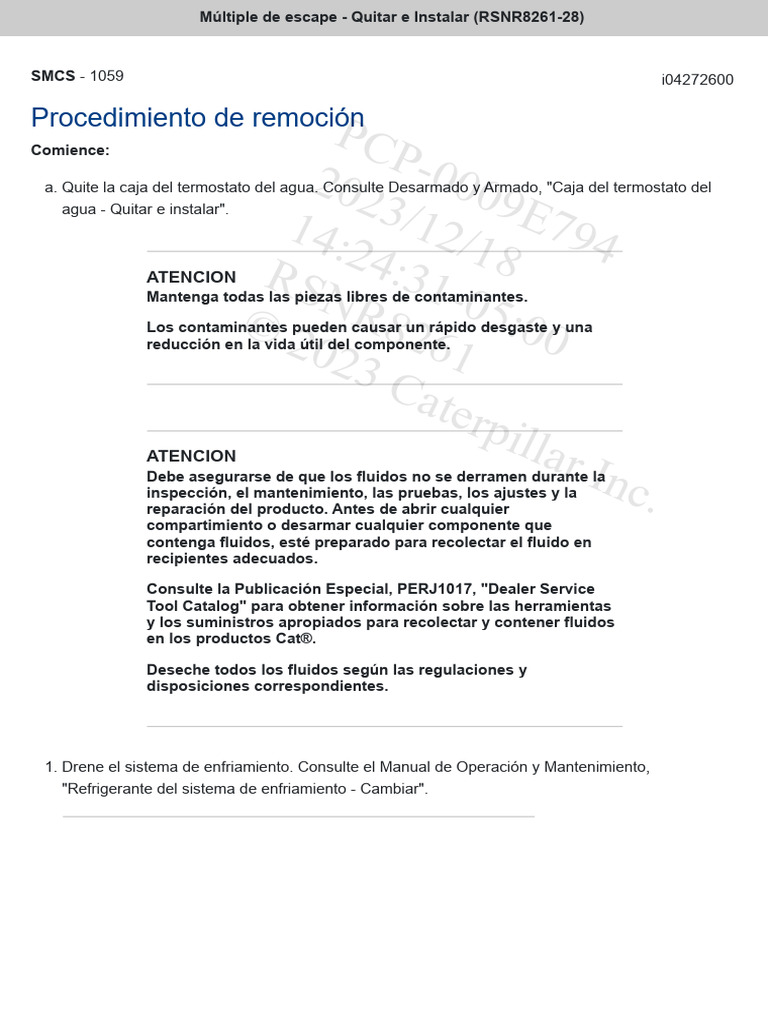 SIS 2.0 Procedimiento de Desmontaje Del Multiple de Escape Cat c15 | PDF