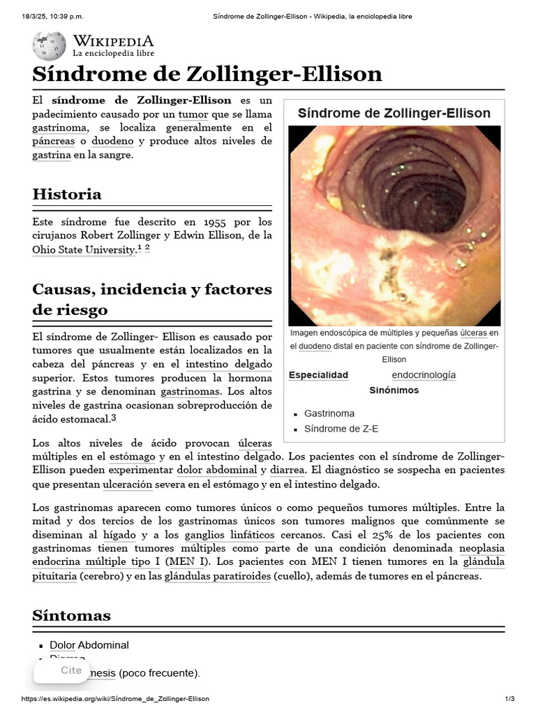 Síndrome de Zollinger-Ellison - Wikipedia, La Enciclopedia Libre | PDF ...