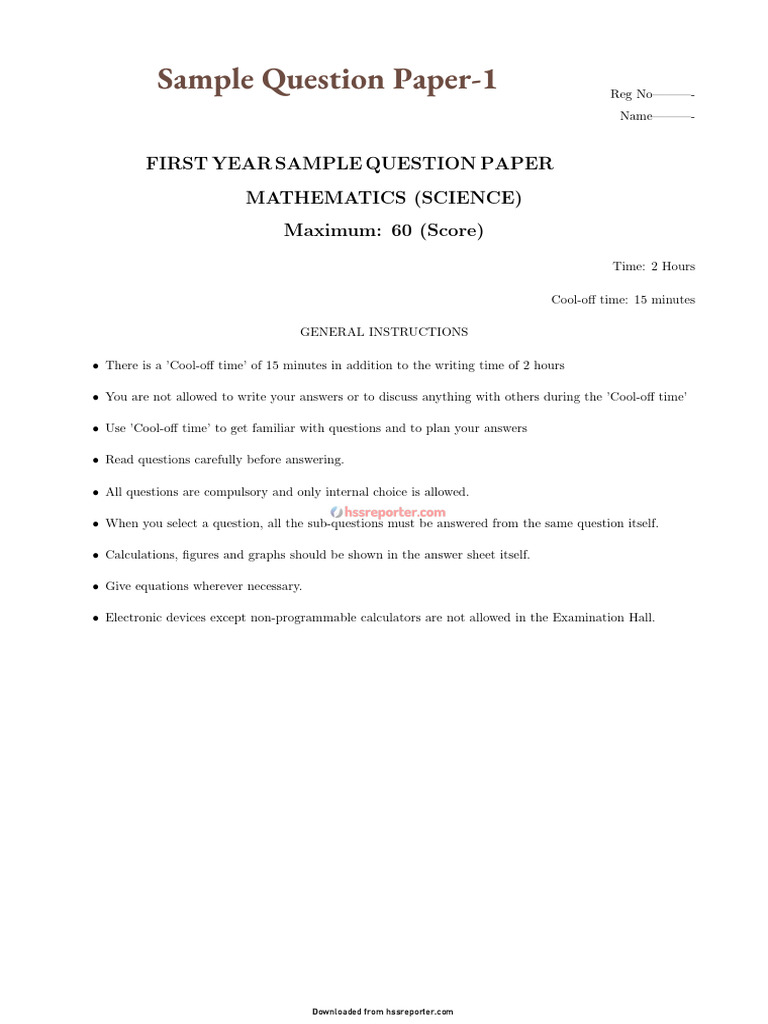 First Year Mathematics Sample Paper | PDF | Ellipse | Mathematical Objects