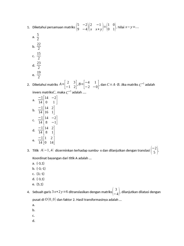 Diketahui persamaan matriks 5 | PDF