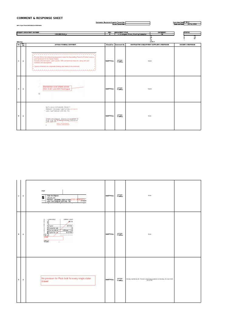 Comment & Response Sheet: Project Document Number Rev. Document Title Category Status | PDF