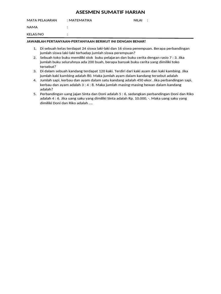 Asesmen Sumatif Harian MTK | PDF
