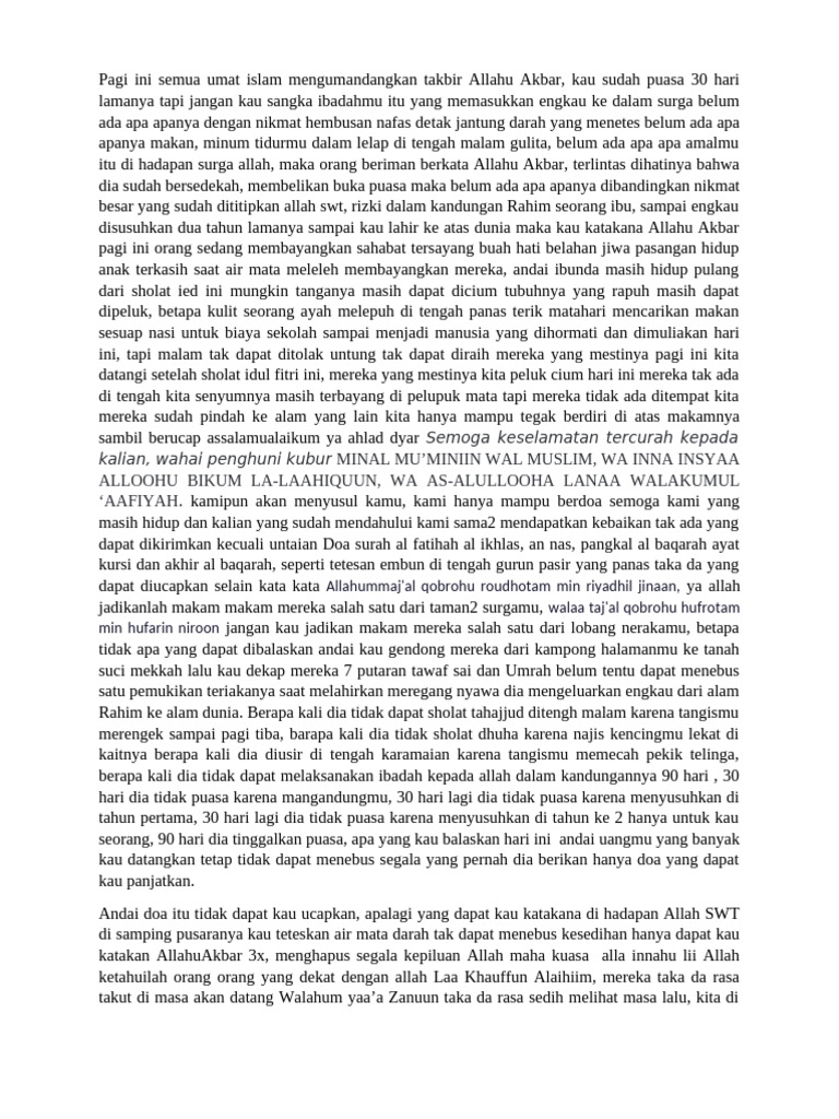 Pagi Ini Semua Umat Islam Mengumandangkan Takbir Allahu Akbar | PDF