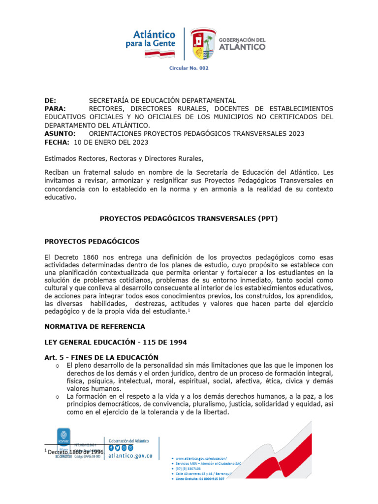 Orientaciones Proyectos Pedagogicos Transversales | PDF | Plan de estudios | Democracia