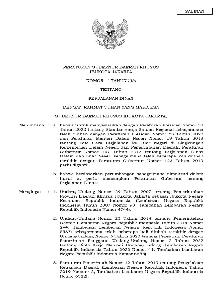 Pergub 1 Tahun 2025 | PDF